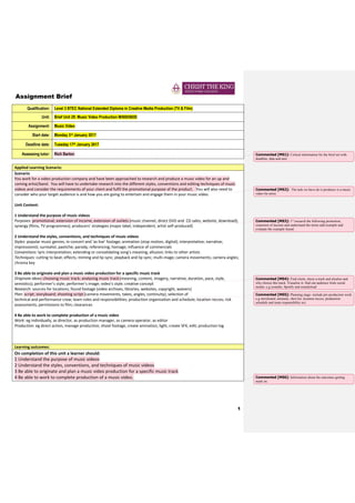 Assignment brief unit 29__music video production | PDF