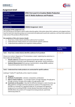 Assignment brief unit 4 | PDF