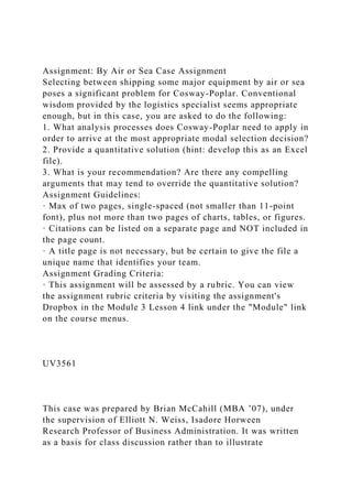 Assignment By Air or Sea Case AssignmentSelecting between shipp.docx