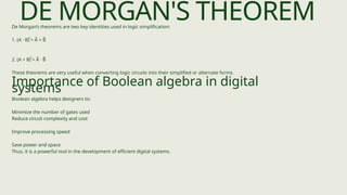 Boolean Algebra and logic gates by Shahzaib Khalil | PPTX