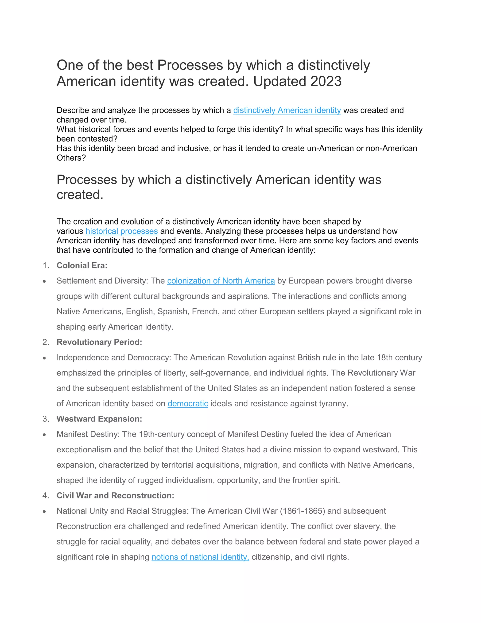 Evolution of American Identity: From Formation to Transformation | DOCX