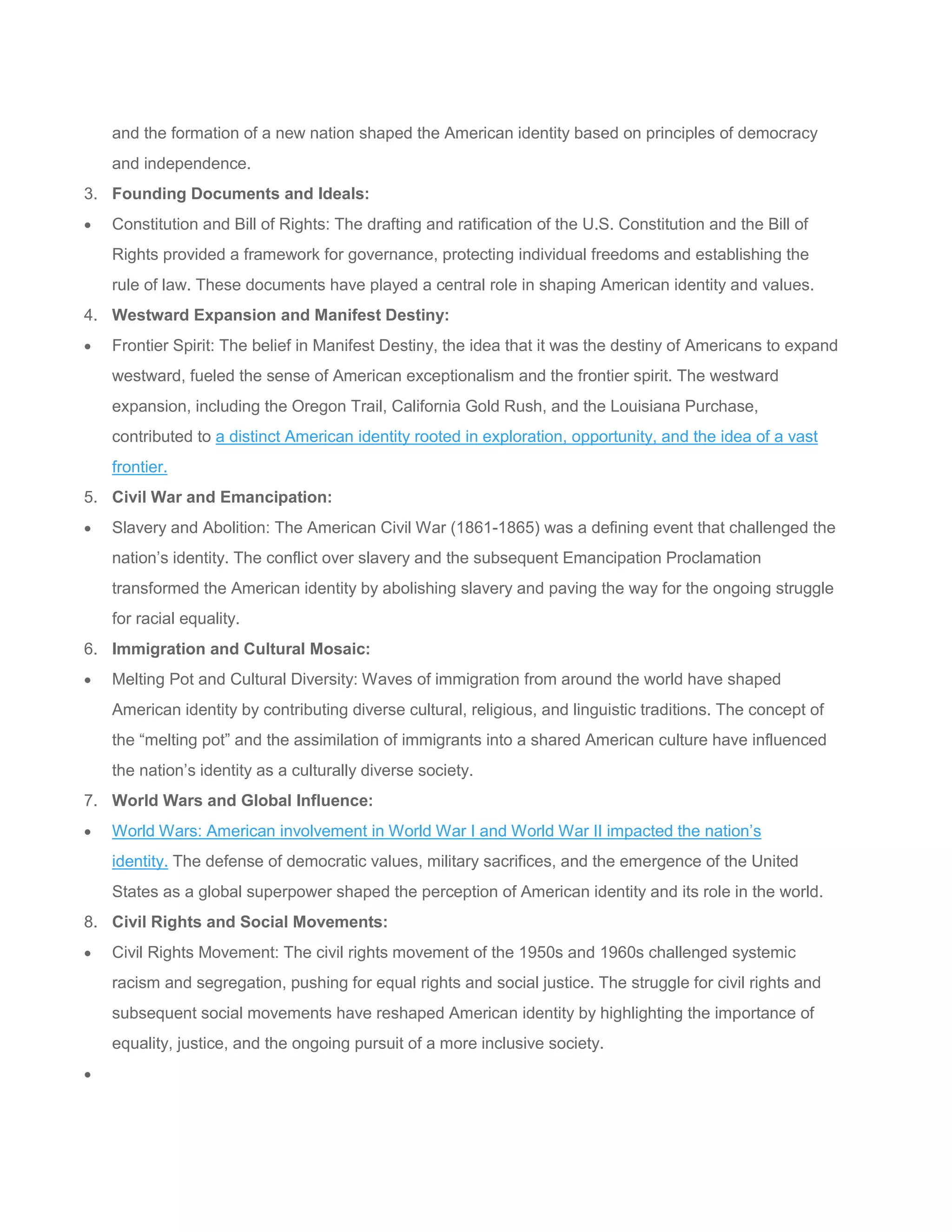 Evolution of American Identity: From Formation to Transformation | DOCX