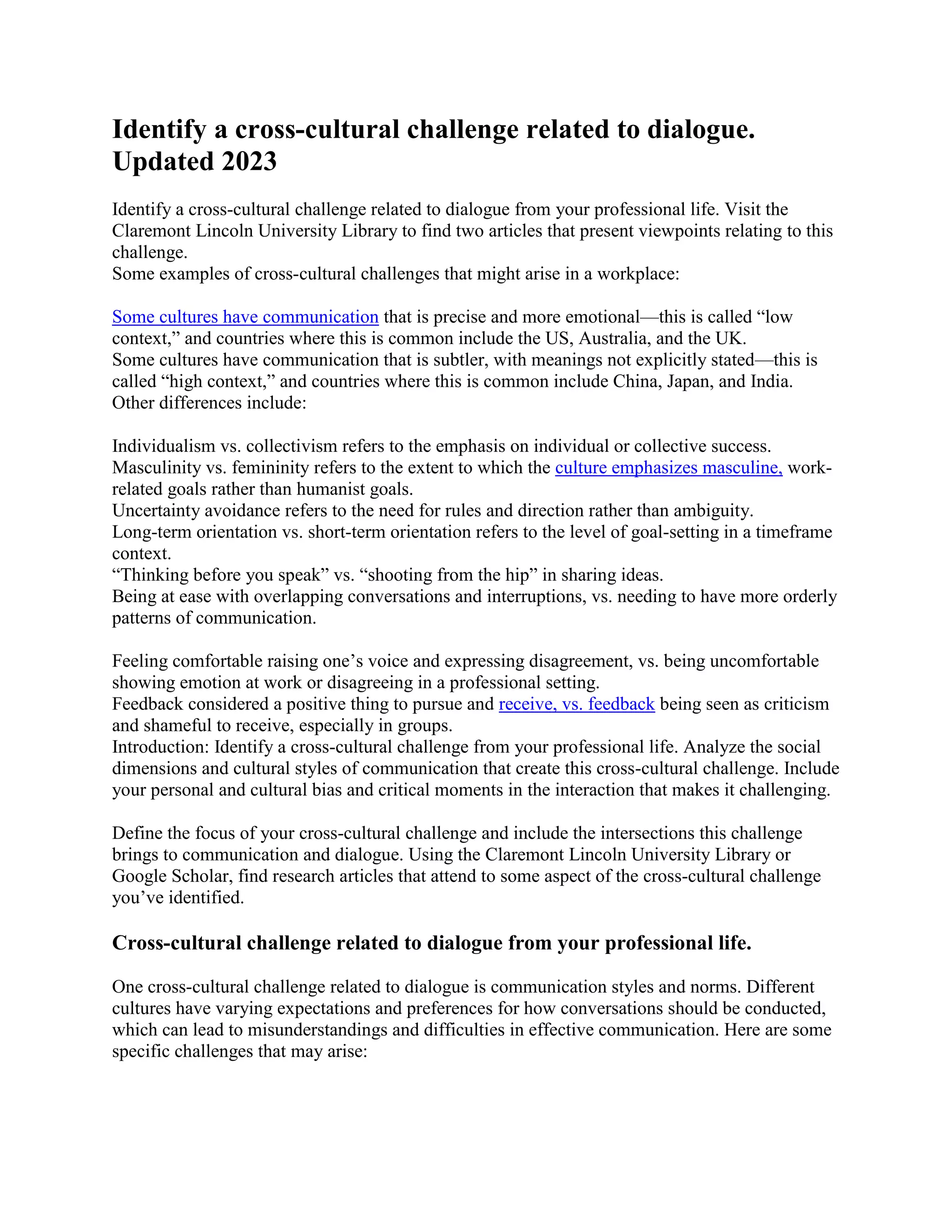 Navigating Cross-Cultural Dialogue: Understanding and Overcoming ...