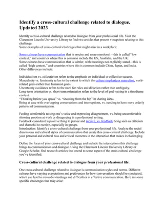 Navigating Cross-Cultural Dialogue: Understanding and Overcoming ...