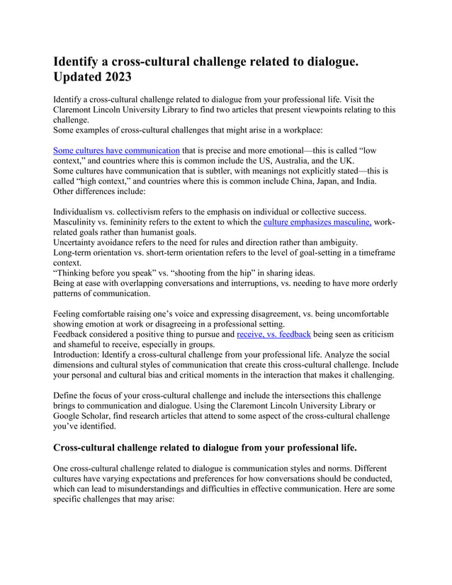 Navigating Cross-Cultural Dialogue: Understanding and Overcoming ...