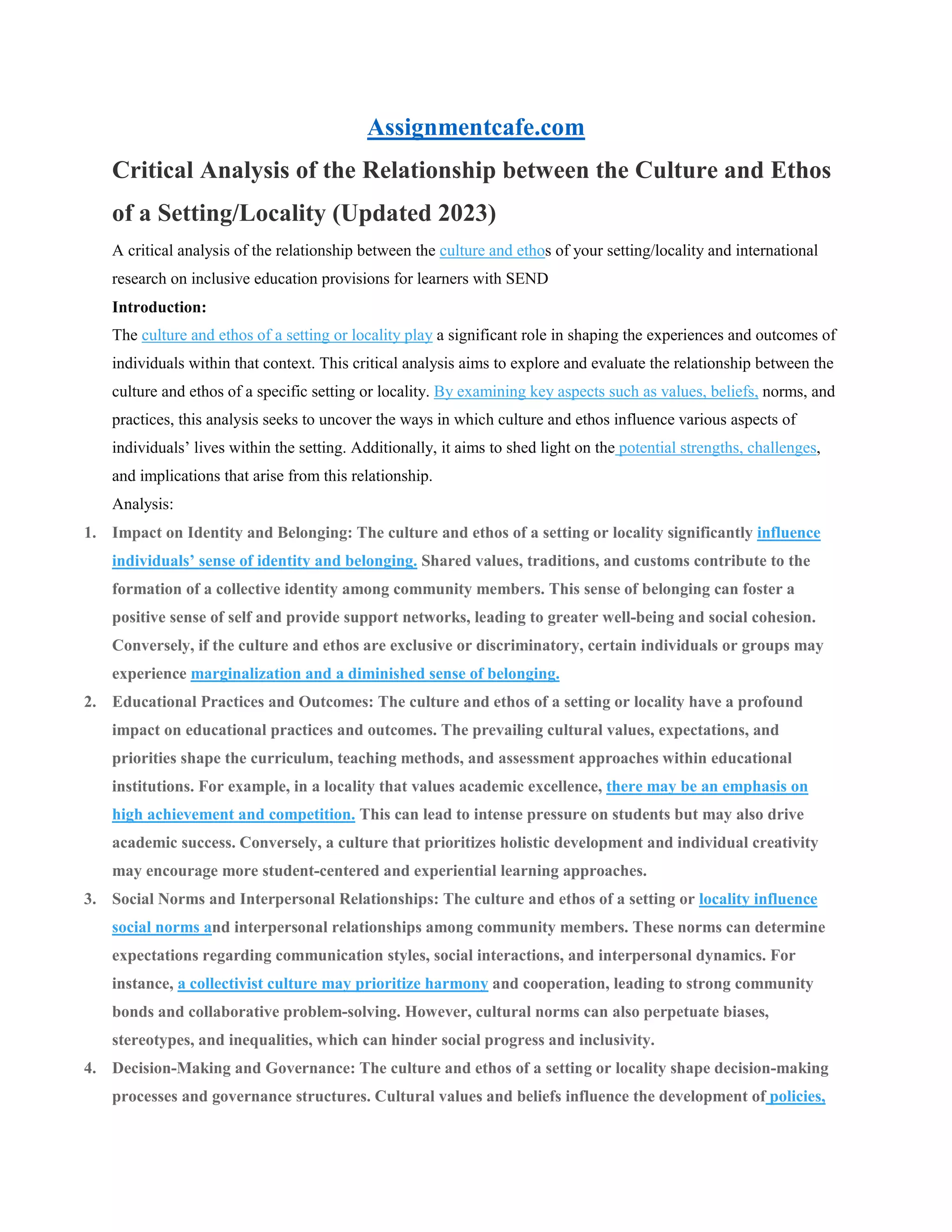 Critical Analysis of the Relationship between the Culture and Ethos of ...