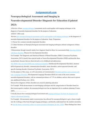 Neuropsychological Assessment and Imaging in Neurodevelopmental ...