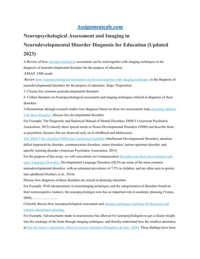 Neuropsychological Assessment and Imaging in Neurodevelopmental Disorder Diagnosis for Education ...