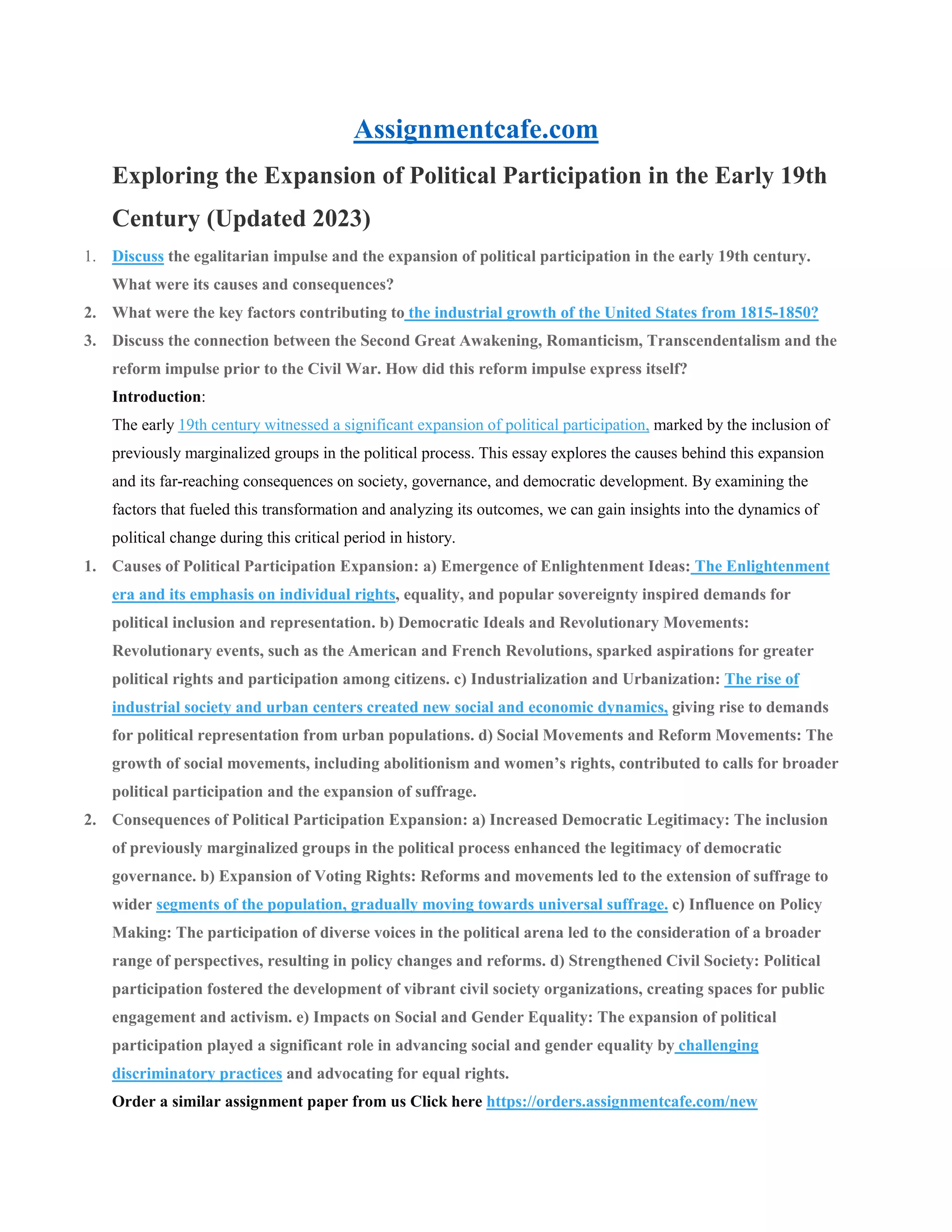 Exploring the Expansion of Political Participation in the Early 19th ...