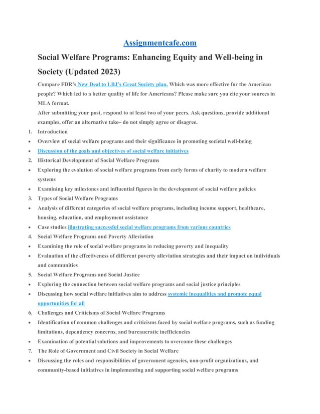 Social Welfare Programs: Enhancing Equity and Well-being in Society | DOCX