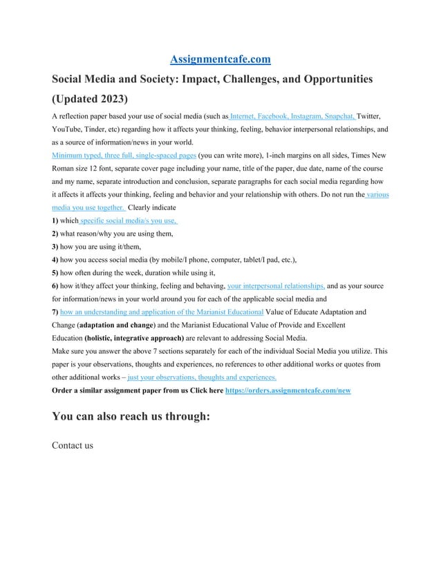 Social Media and Society: Impact, Challenges, and Opportunities | DOCX ...