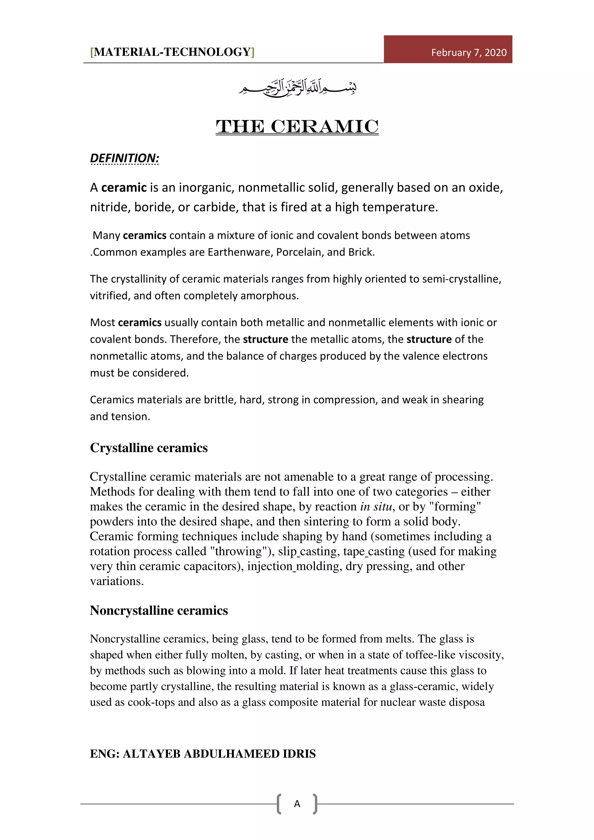 Assignment ceramic | PDF