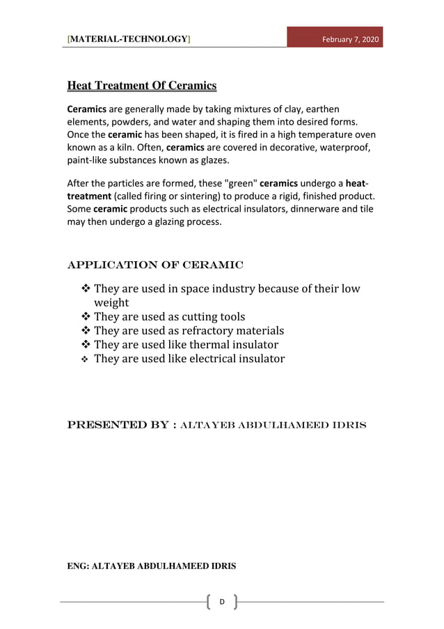 Assignment ceramic | PDF | Chemistry | Science