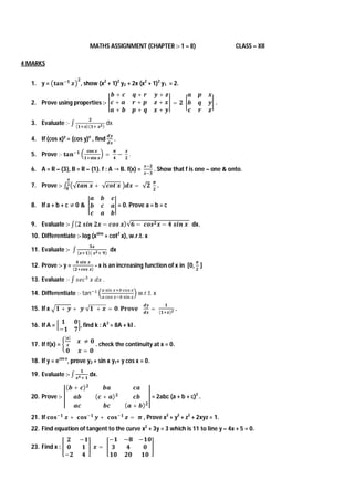 Assignment Chapters 1 -8- Maths (CLASS XII) | PDF