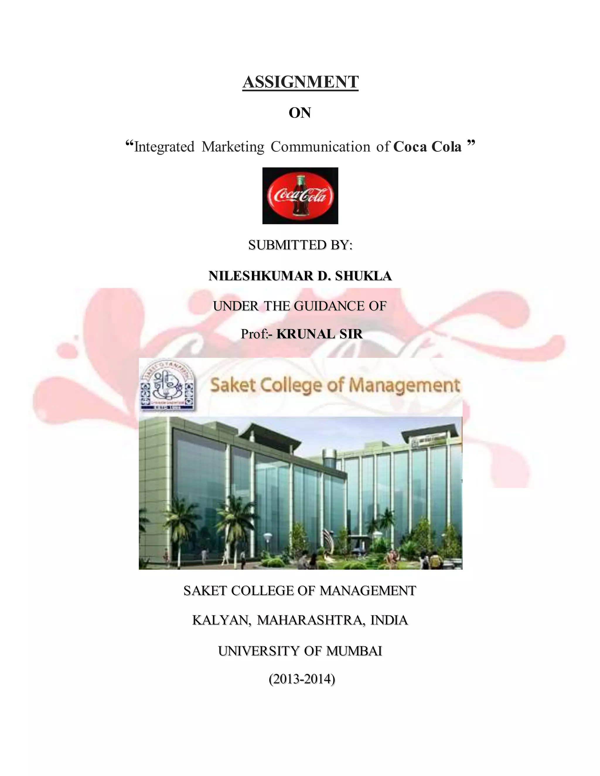 Assignment coca cola by nilesh | PDF