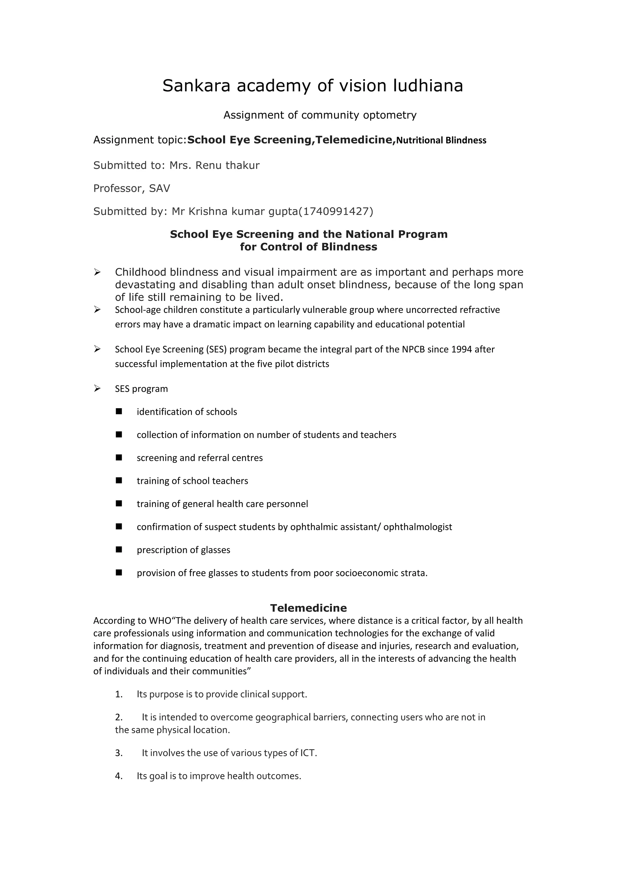 Assignment community optom | PDF