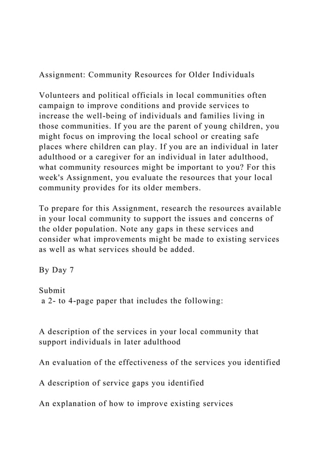 Assignment Community Resources for Older IndividualsVolunte.docx