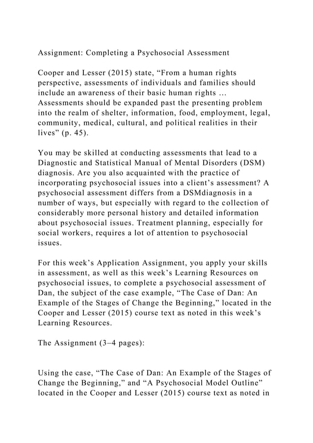 Assignment Completing a Psychosocial AssessmentCooper and Lesse.docx