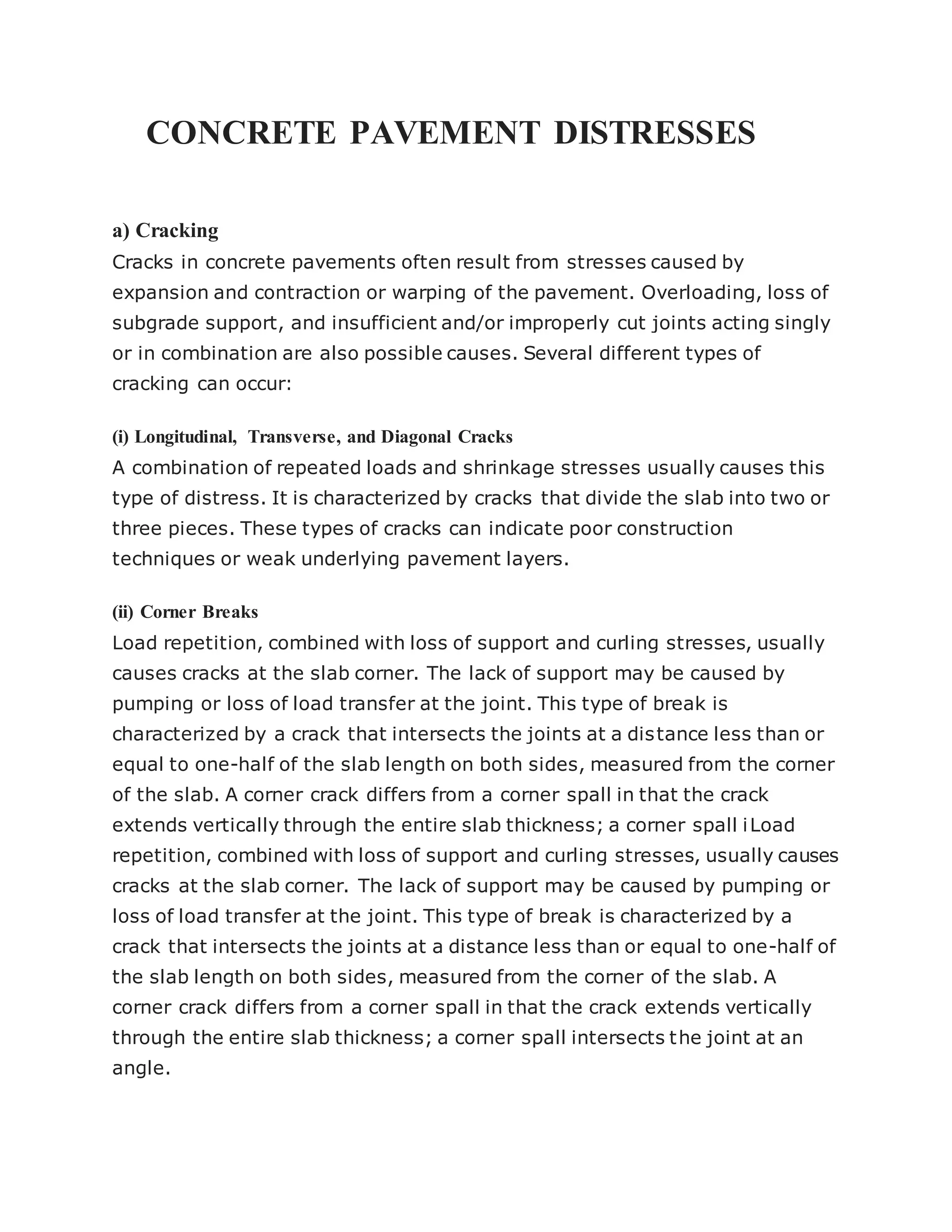 Assignment concrete pavement distresses | DOCX