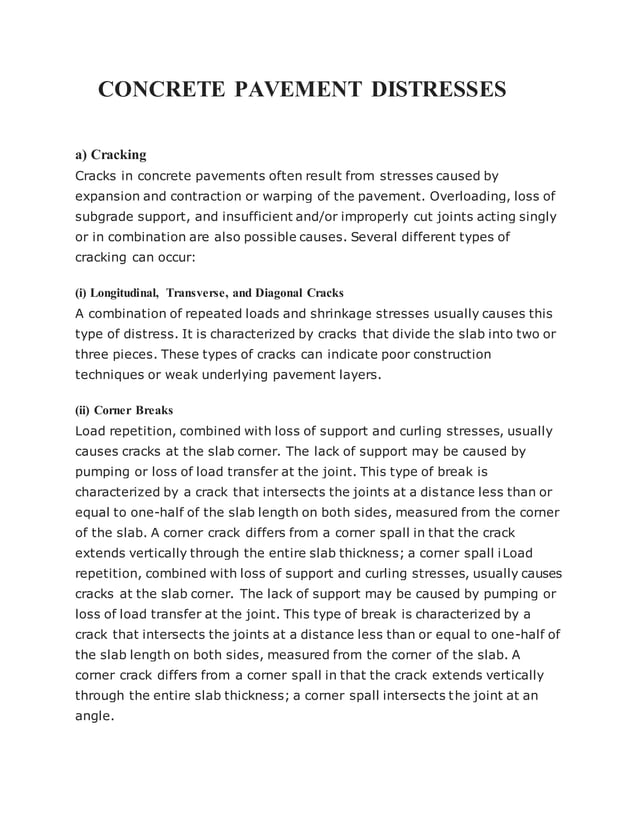 Assignment concrete pavement distresses | DOCX