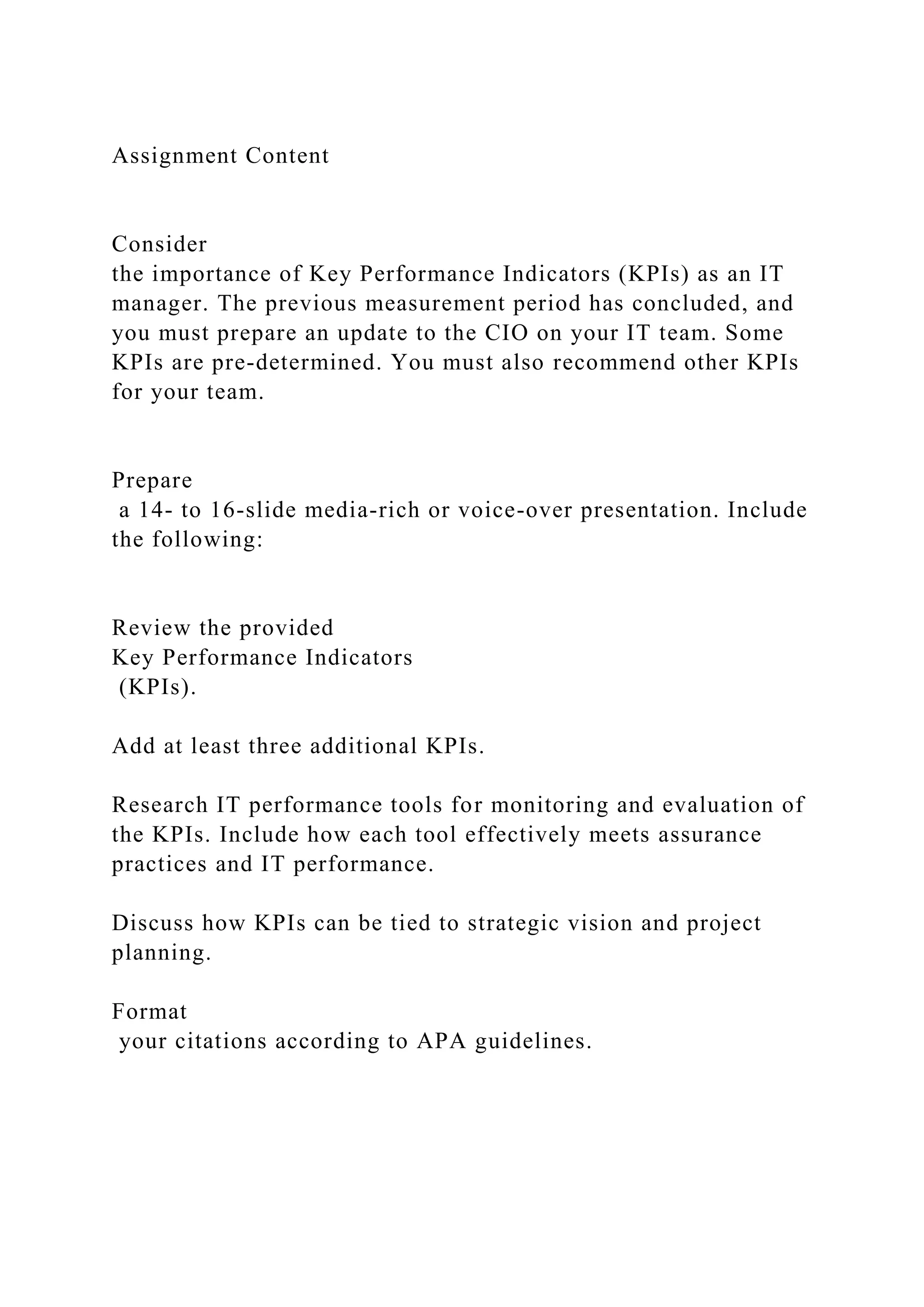 Assignment ContentConsider the importance of Key Performance.docx