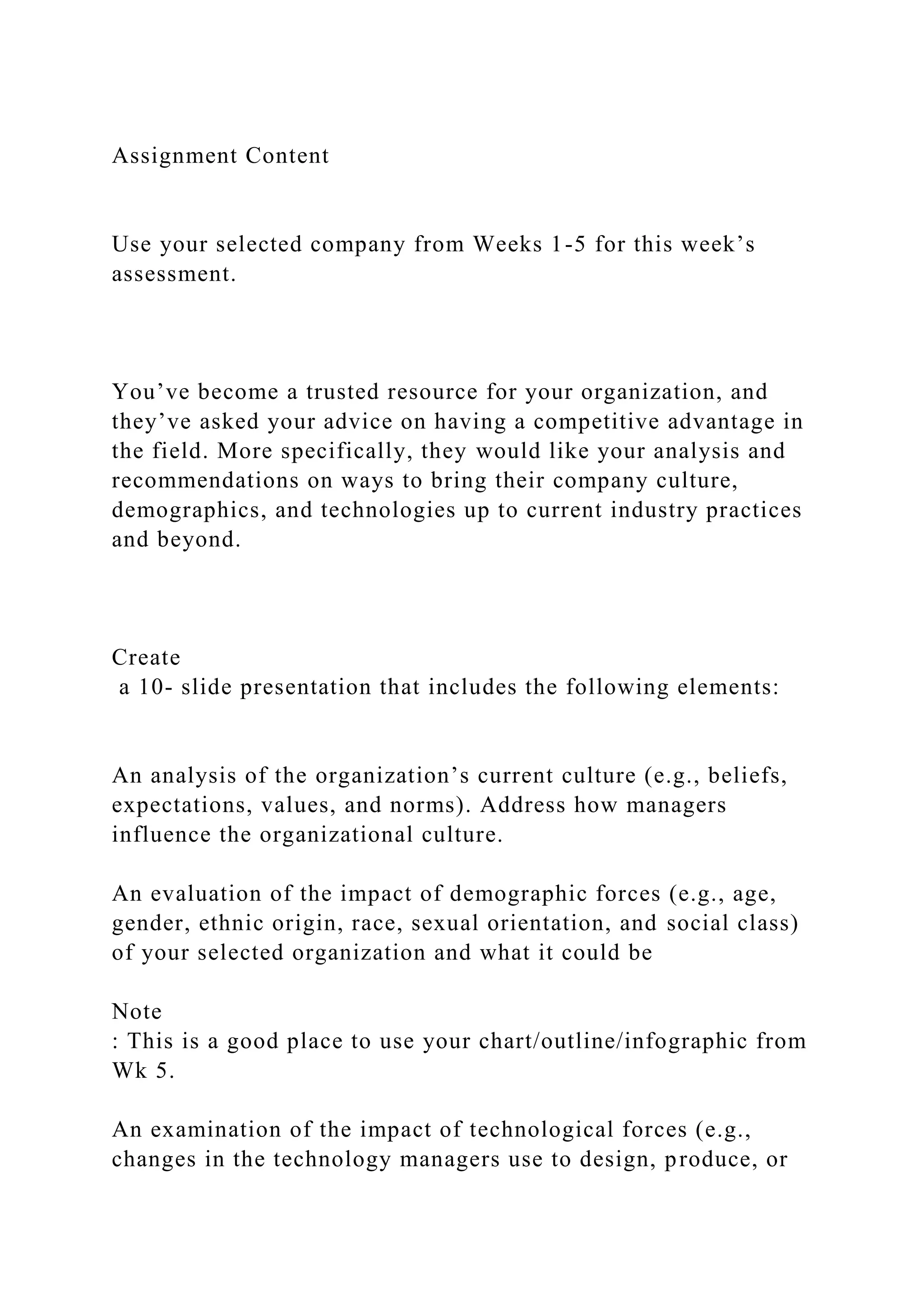 Assignment ContentUse your selected company from Weeks 1-5 for.docx ...