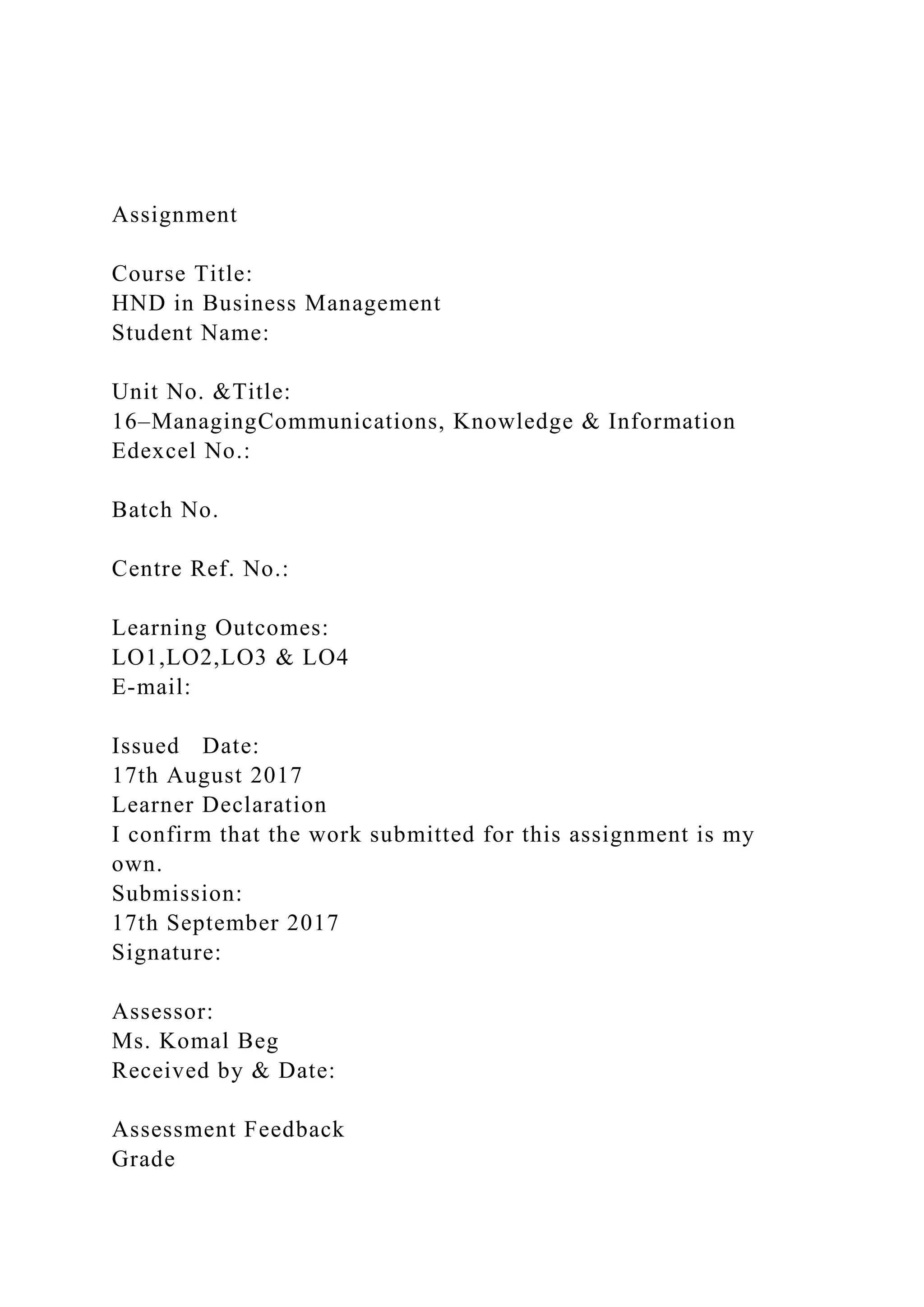 AssignmentCourse TitleHND in Business Management Studen.docx