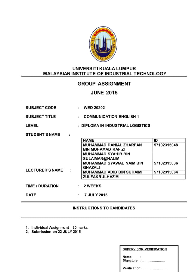 Assignment cover page unikl | DOCX