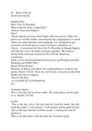 ASSIGNMENT Create an ecumenical service from opening to closing..docx