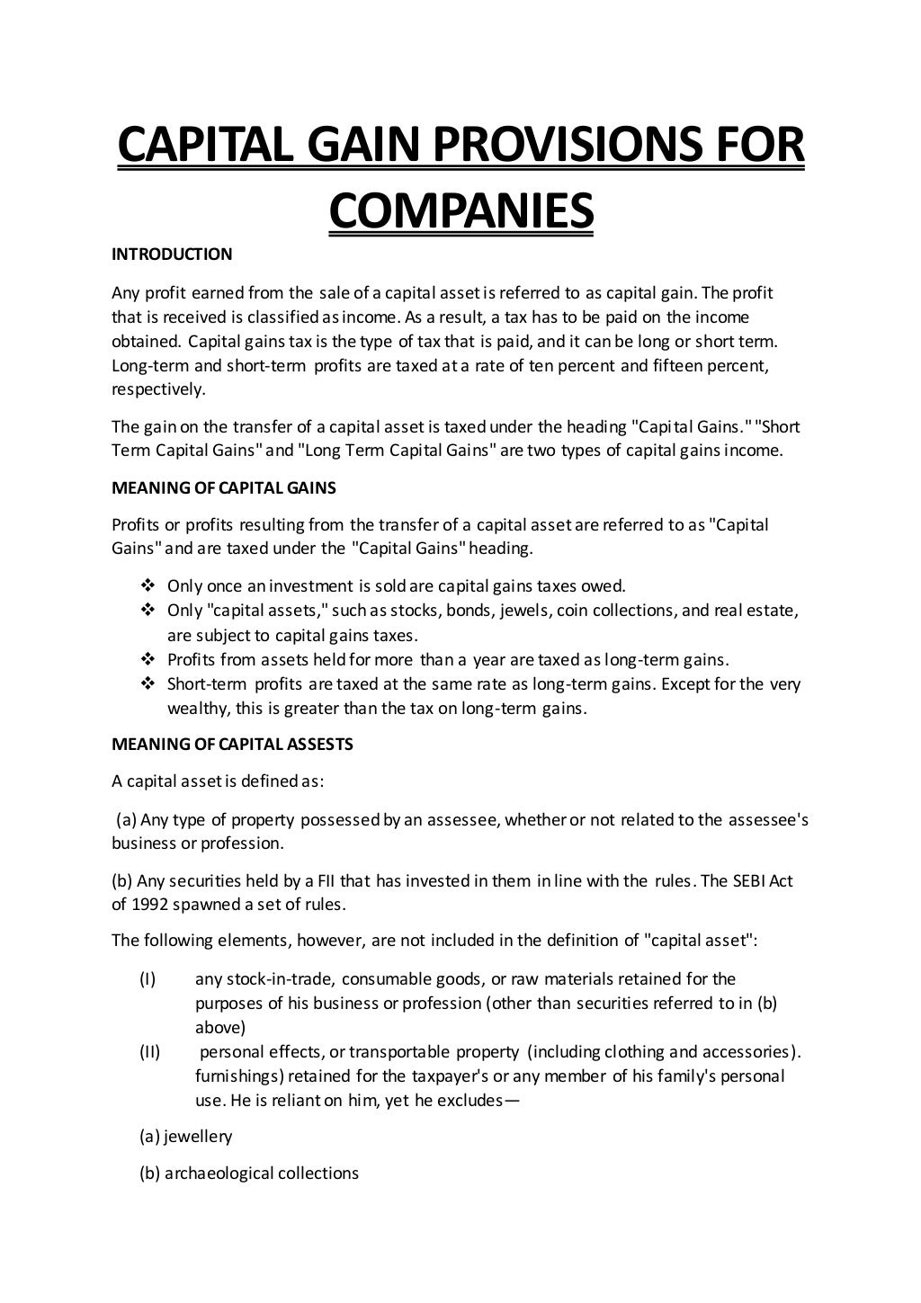 CAPITAL GAIN PROVISIONS FOR COMPANIES | PDF