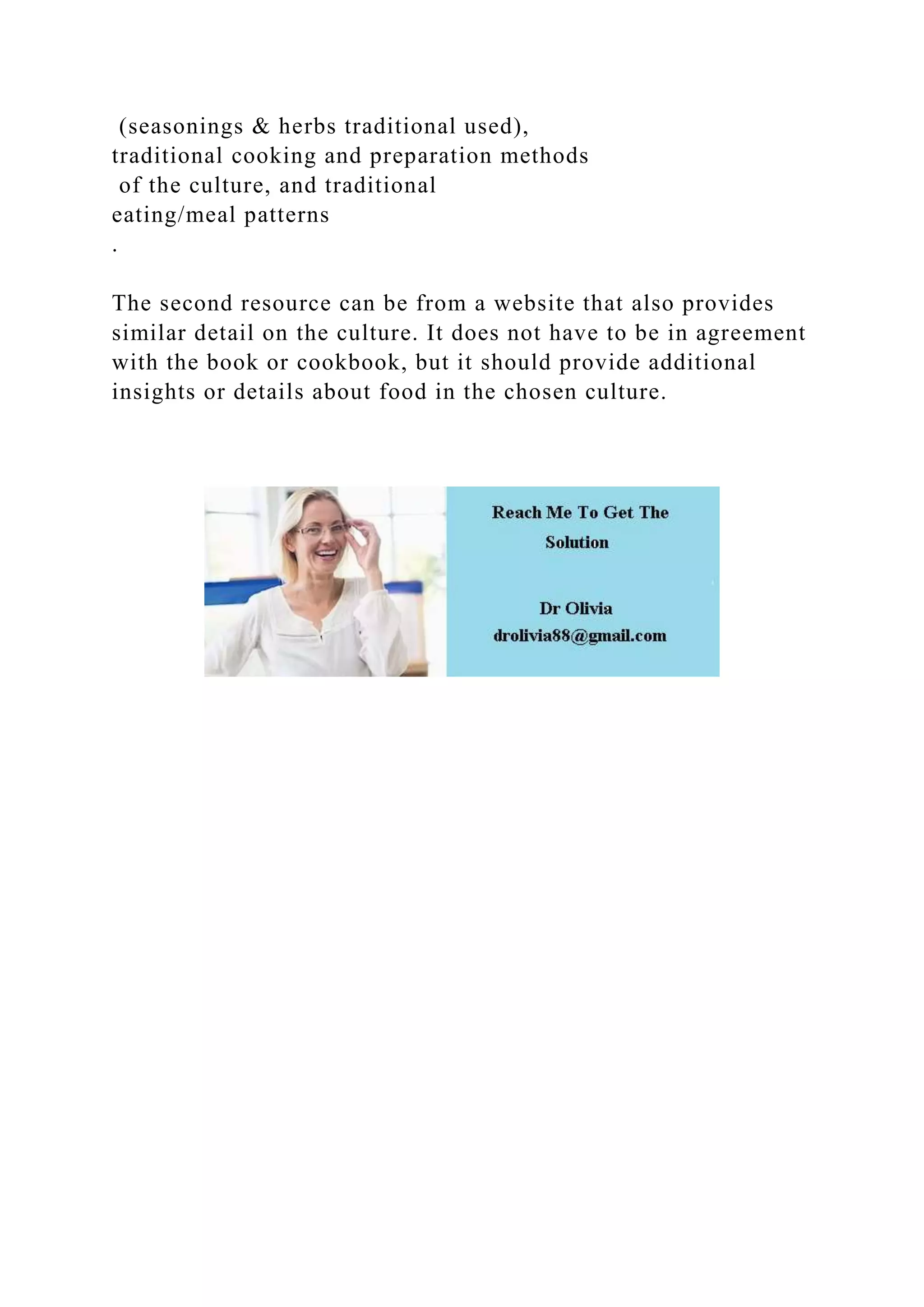 Assignment Cultural analysis recipe and report. Three to five pag.docx