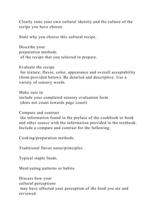 Assignment Cultural analysis recipe and report. Three to five pag.docx