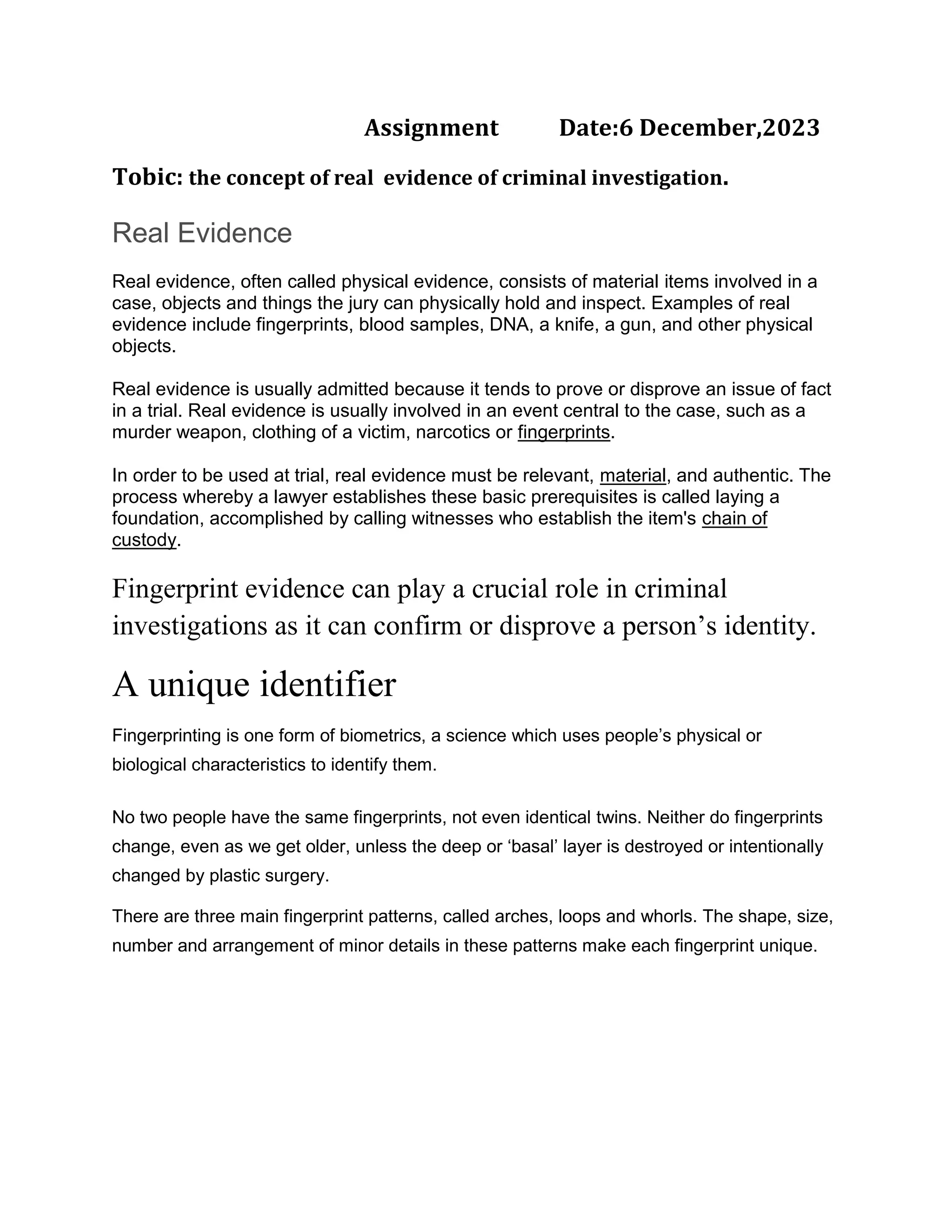concept real evidence and criminal investigation | DOCX