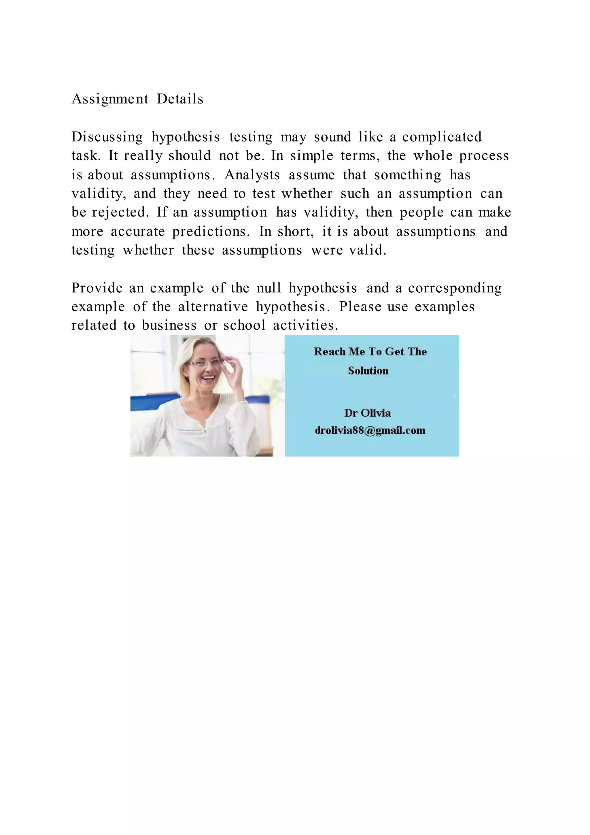 Assignment details discussing hypothesis testing may sound like a | PDF