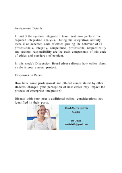 Assignment DetailsIn unit 3 the systems integration team mus | DOCX