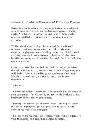 Assignment Developing Organizational Policies and Practices | DOCX