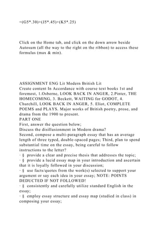 ASSIGNMENT ENG Lit Modern British LiteratureFirst, part of two p.docx ...