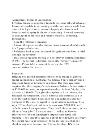 Assignment Ethics in AccountingEffective financial reporting de.docx