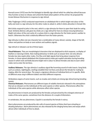 Stimulus filtering, sign stimulus,innate releasing mechanism,fixed ...