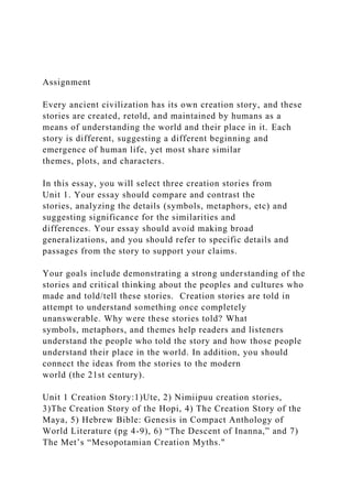 AssignmentEvery ancient civilization has its own creation st.docx