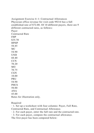 Assignment Exercise 4–1 Contractual Allowances Physician office.docx