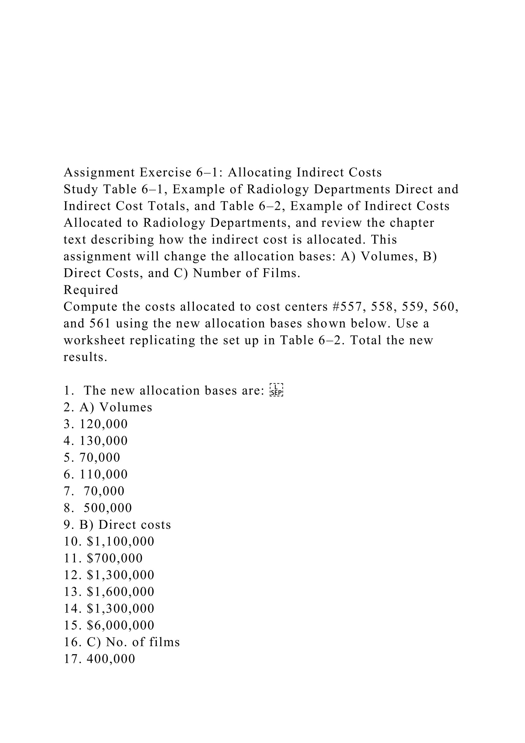 Assignment Exercise 6–1 Allocating Indirect CostsStudy .docx