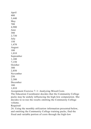 Assignment Exercise 6–1 Allocating Indirect CostsStudy .docx