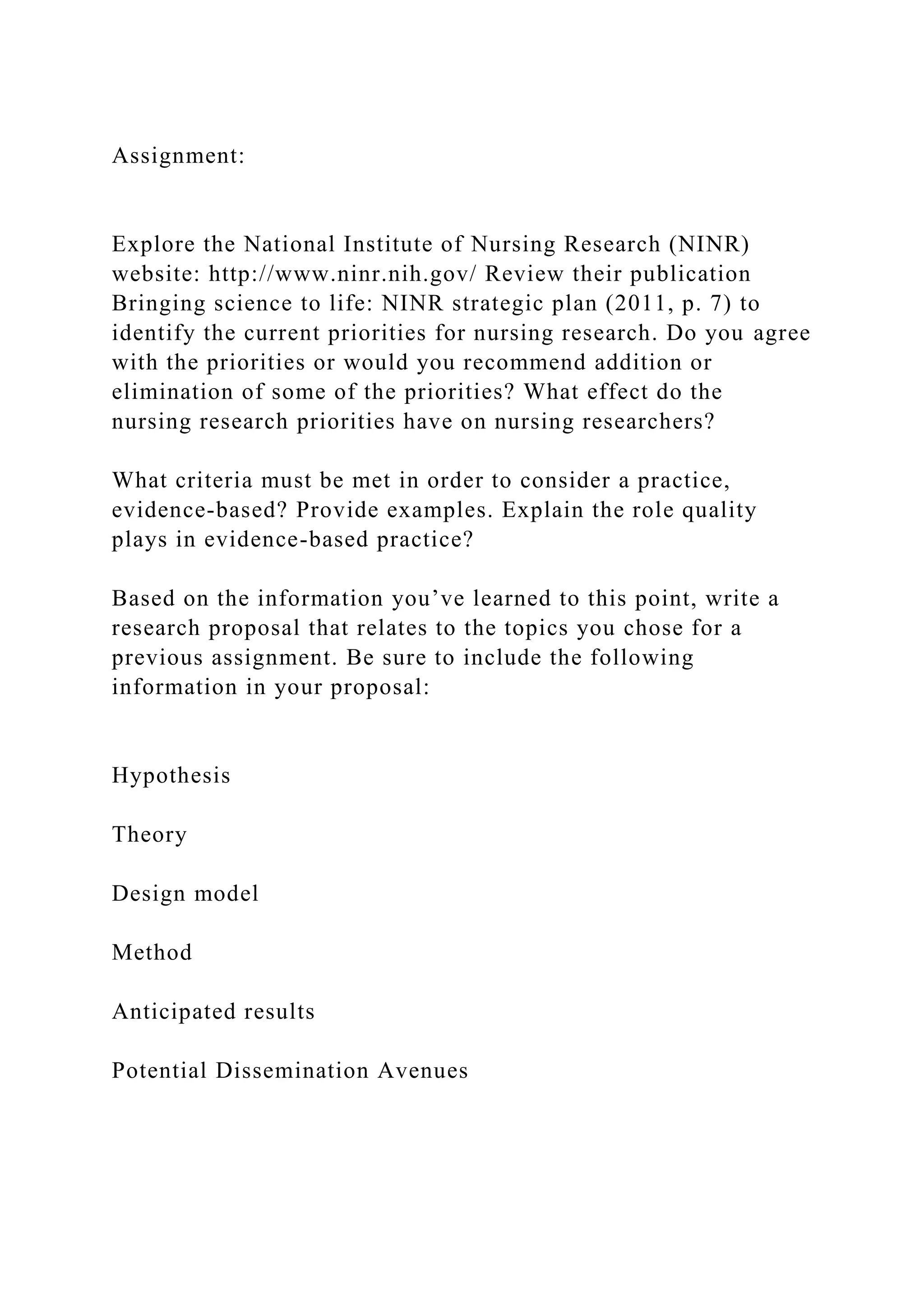 AssignmentExplore the National Institute of Nursing Research .docx