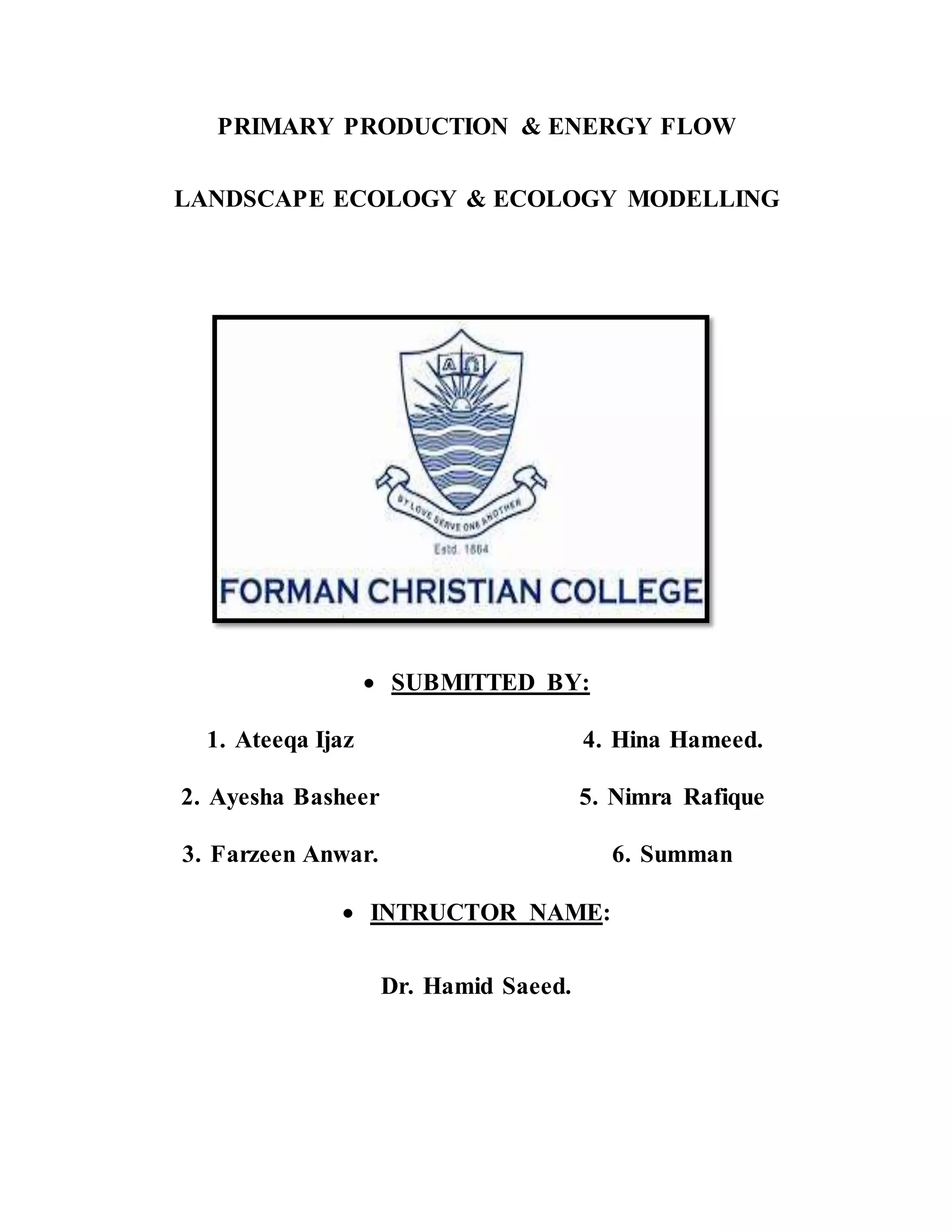 Primary and secondary production, landscape ecology and ecological ...