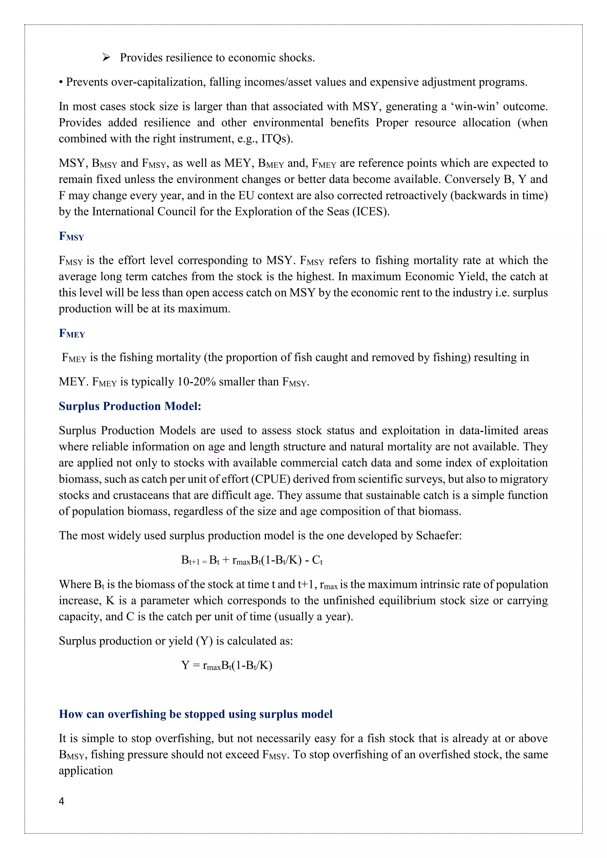 Separation Surplus yield model (MSY, Fmsy, MEY, Fmsy) | PDF