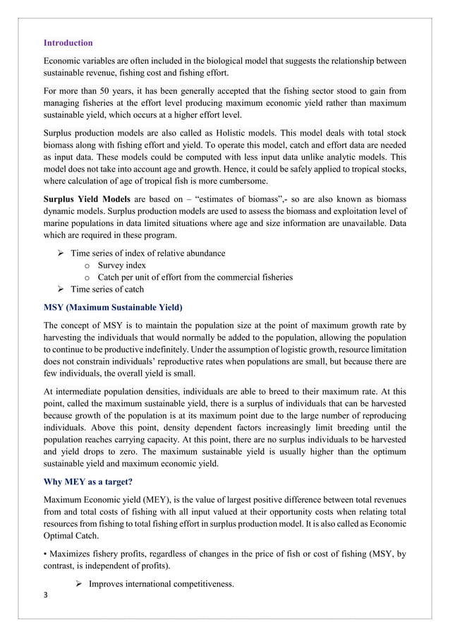 Separation Surplus yield model (MSY, Fmsy, MEY, Fmsy) | PDF