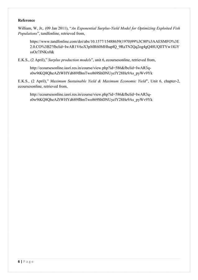 Separation Surplus yield model (MSY, Fmsy, MEY, Fmsy) | PDF