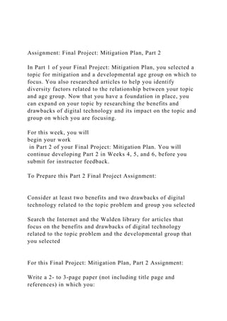 Assignment Final Project Mitigation Plan, Part 2In Part 1 .docx