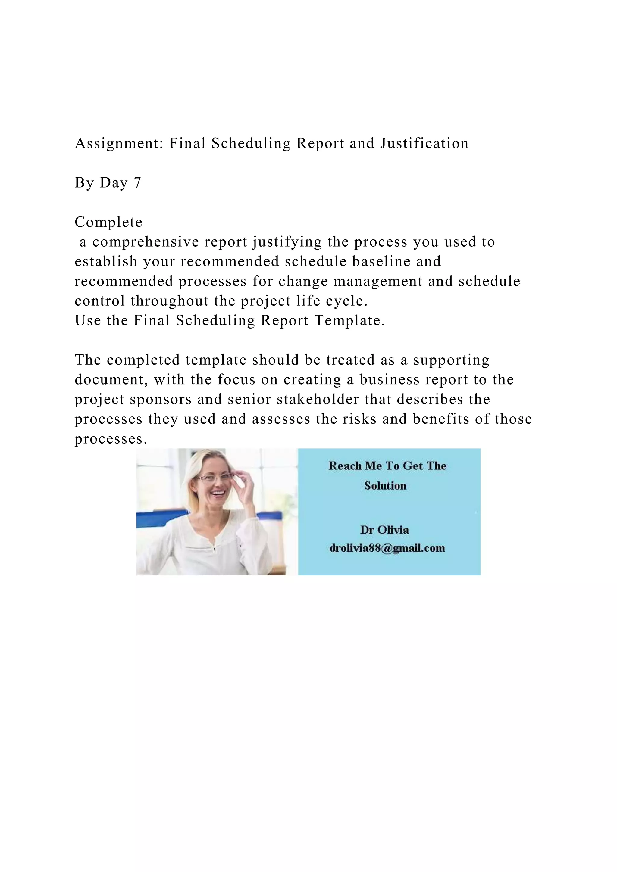 Assignment Final Scheduling Report and JustificationBy Day .docx